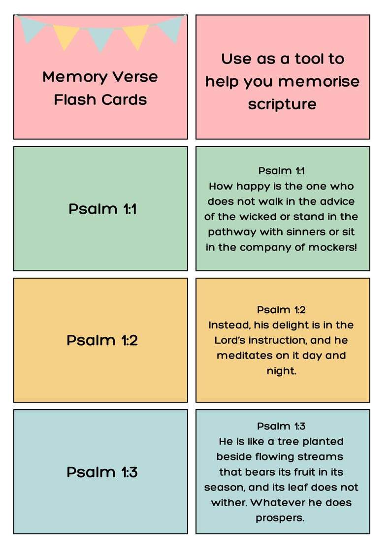 Psalms 1 to 23 Bible Memory Verse Cards Printable Digital Files ...