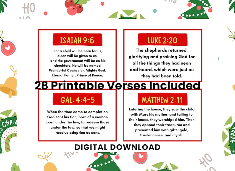 Advent and Christmas Bible Memory Verses. Scripture Memory Cards ...