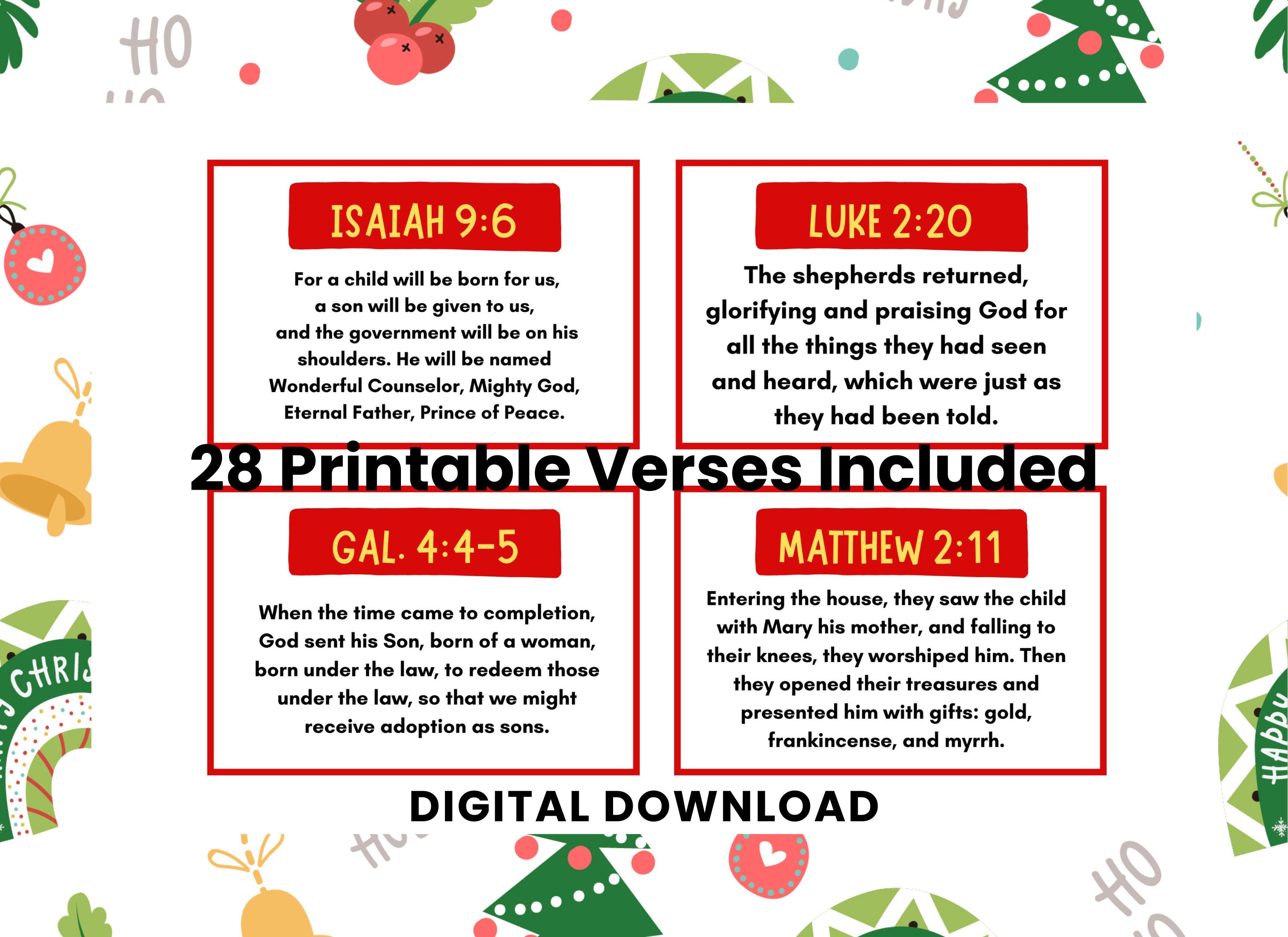 Advent and Christmas Bible Memory Verses. Scripture Memory Cards ...