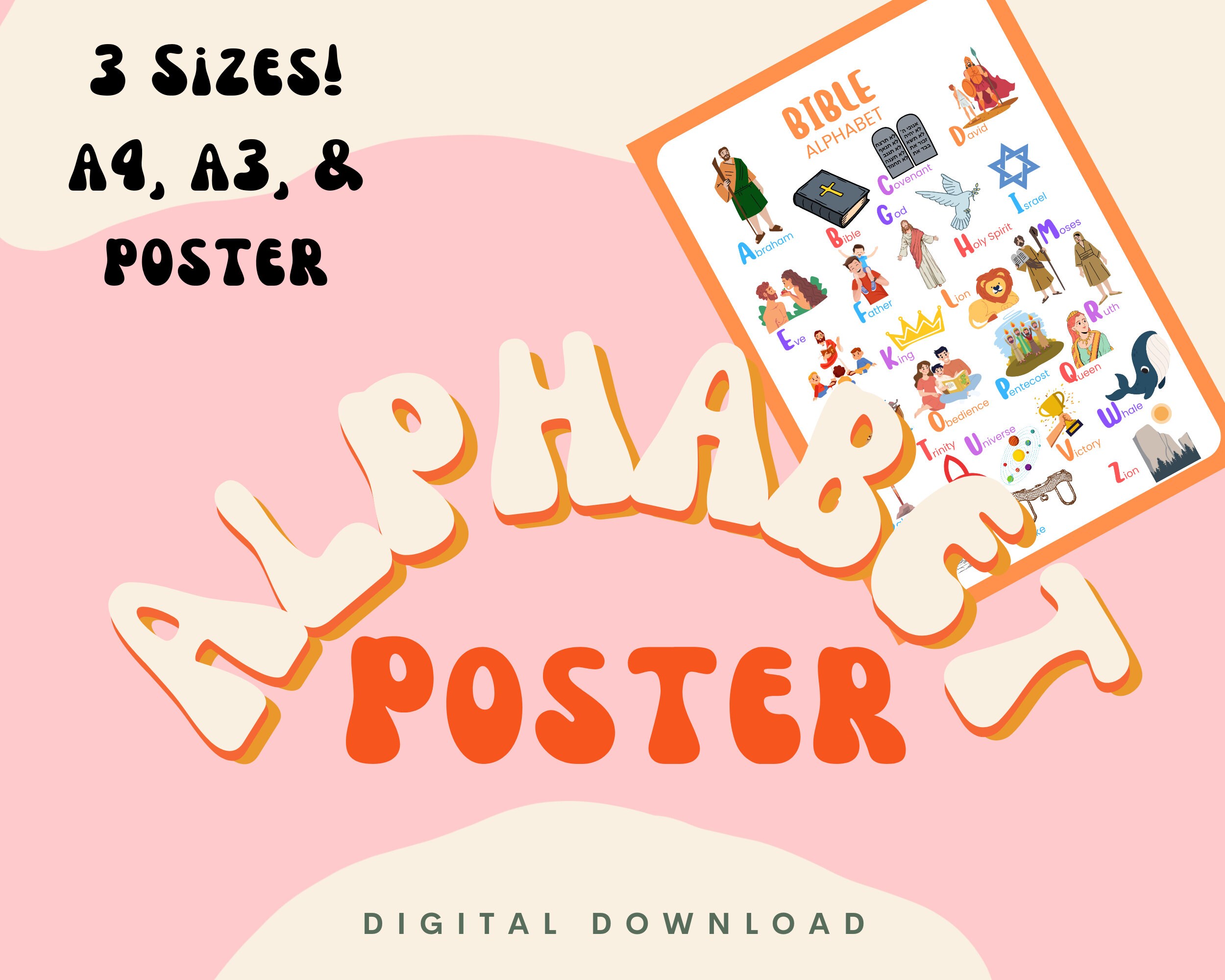 Alphabet Poster, Bible Stories Alphabet Poster, Christian Homeschool ...