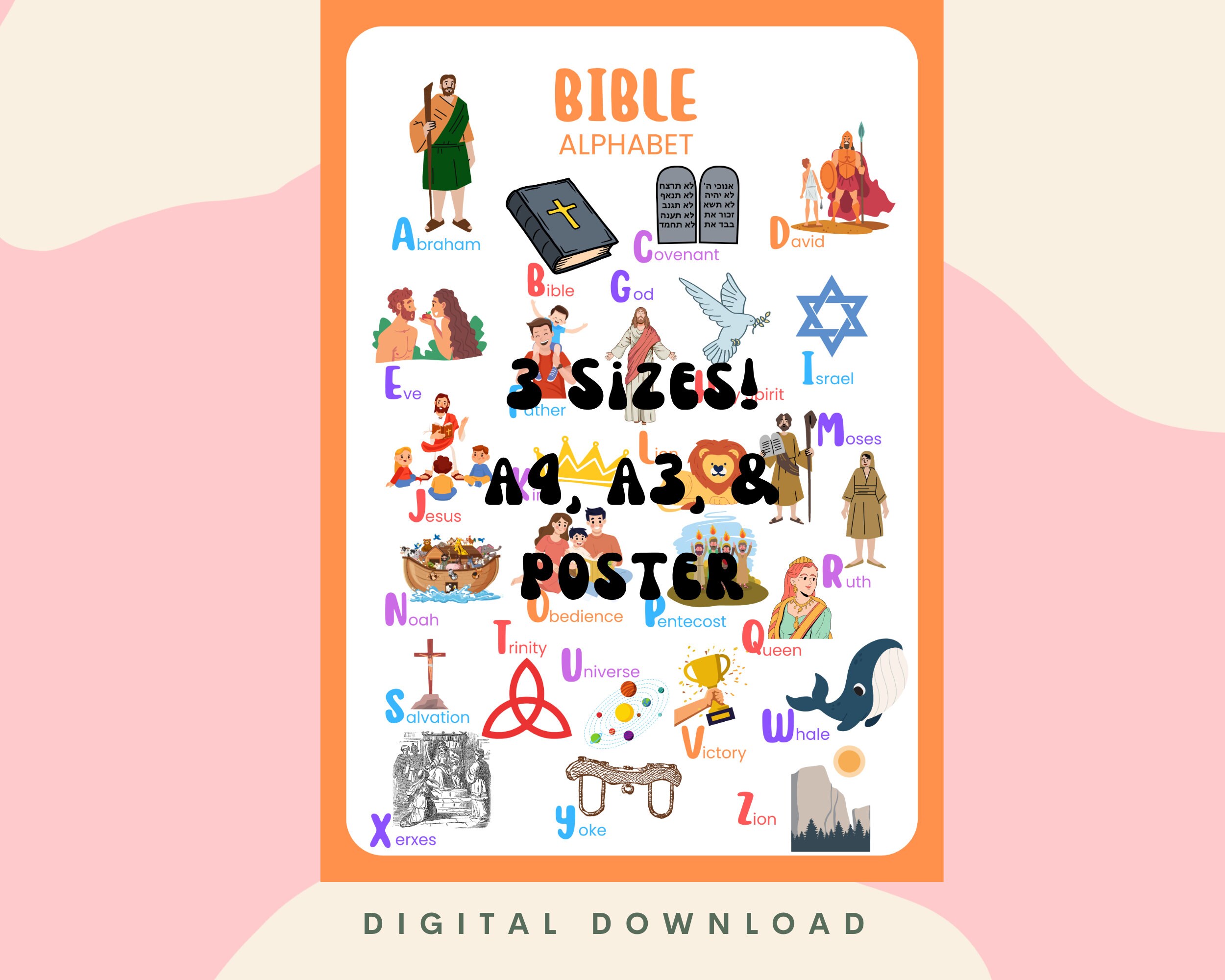 Alphabet Poster, Bible Stories Alphabet Poster, Christian Homeschool ...