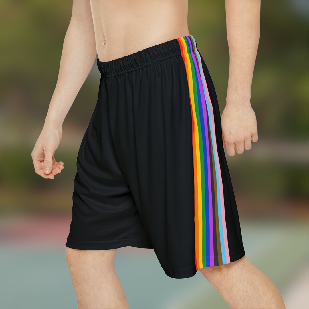 Pride Athletic Shorts in Black With Vintage Rainbow Stripe - Etsy