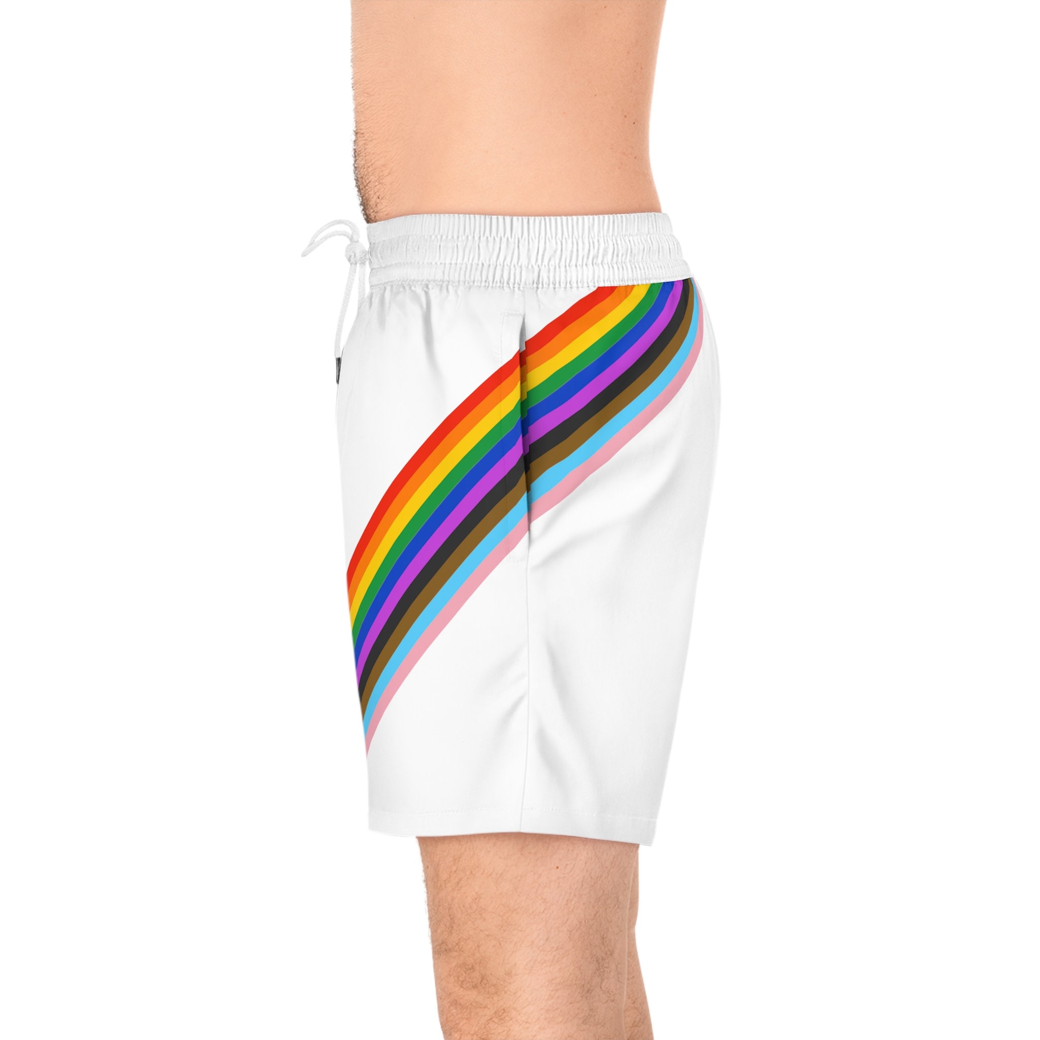 Vintage Rainbow Pride Swimsuit | Men's White Mid-length Swim Shorts - Etsy