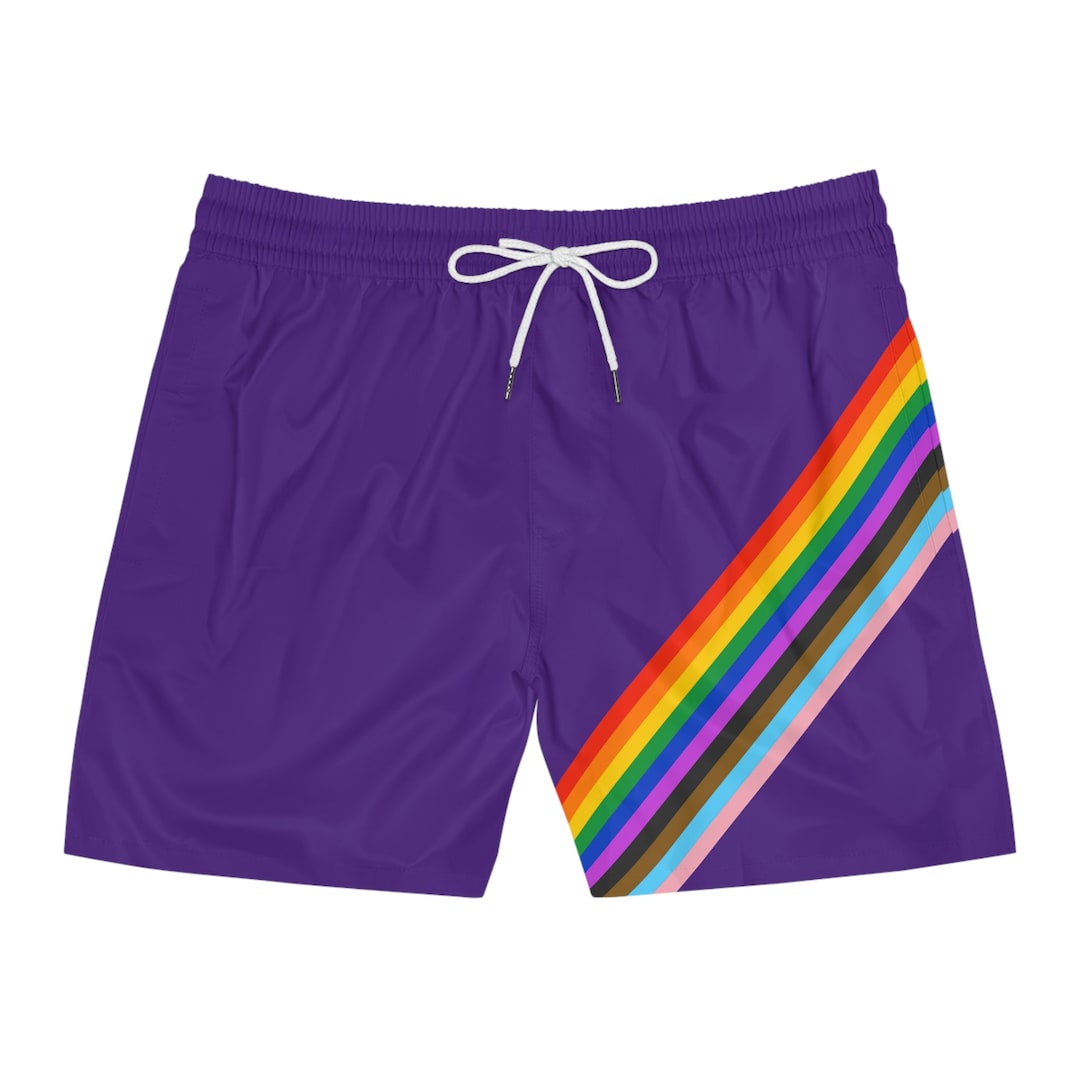 Vintage Rainbow Pride Swimsuit | Men's Purple Mid-length Swim Shorts - Etsy