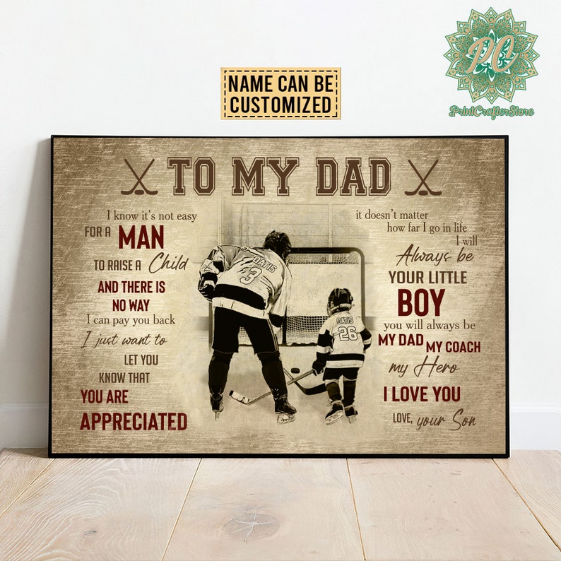 Personalized Hockey to My Dad Poster/canvas, Custom Name Dad and Son ...