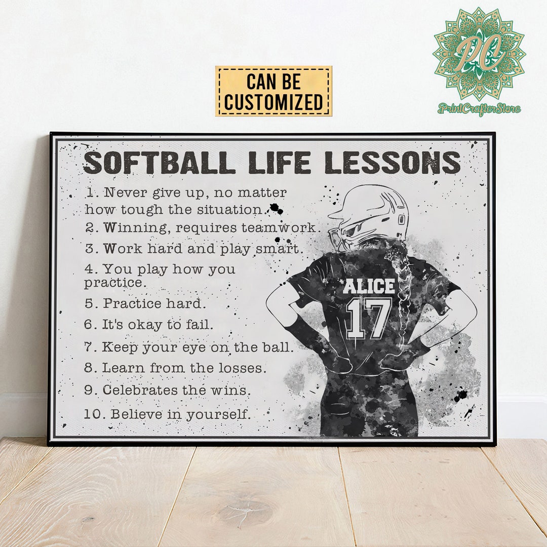 Personalized Softball Life Lessons Poster/canvas, Vintage Softball ...