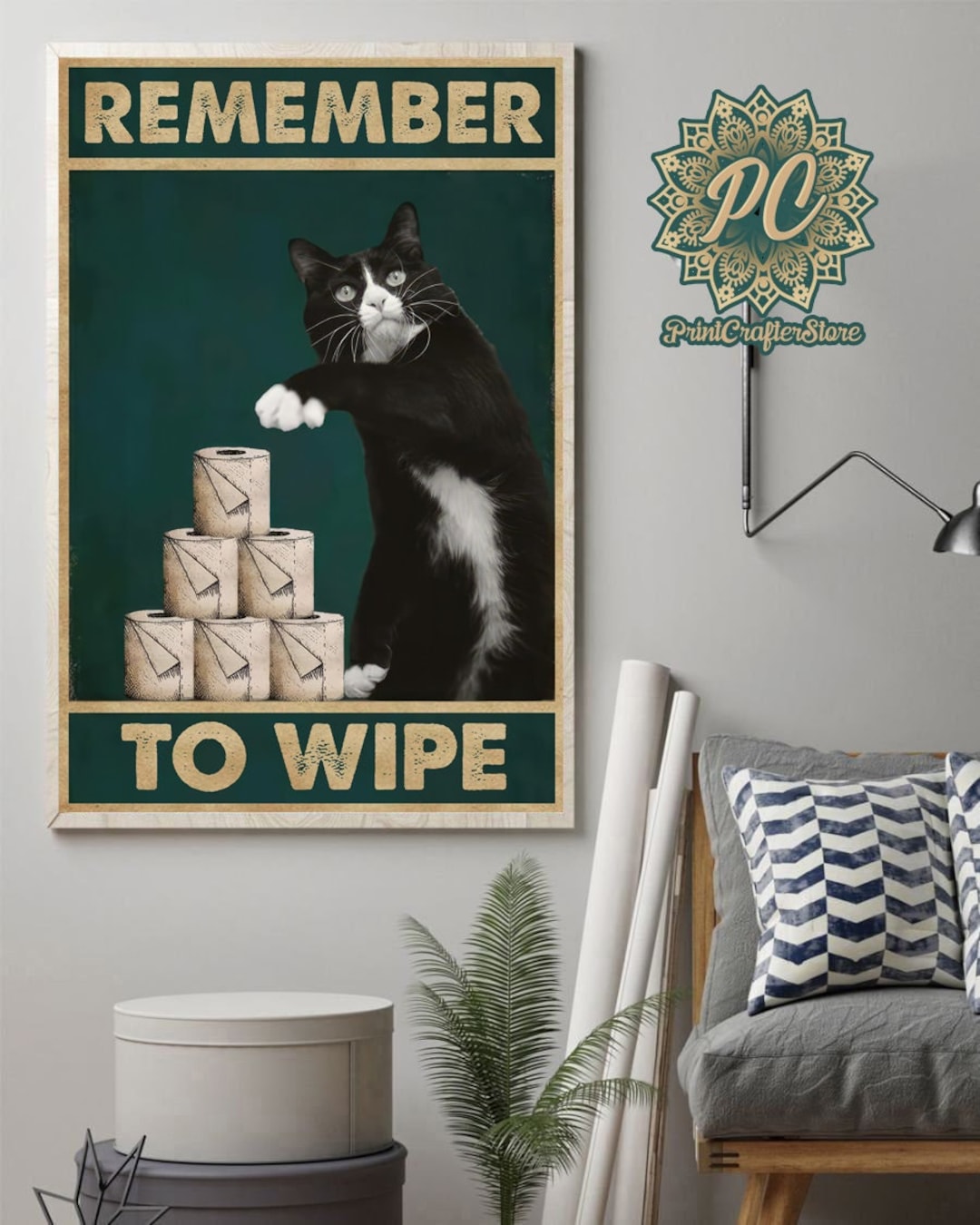Black Cat Remember to Wipe Toilet Paper Poster Canvas, Black Cat Toilet ...