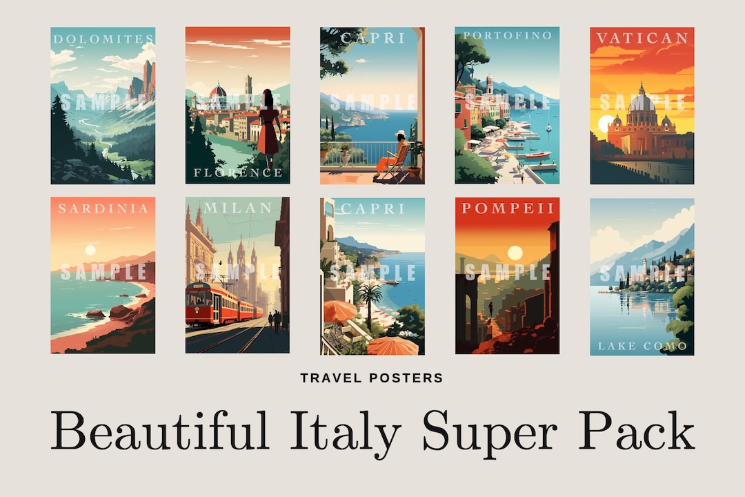 60 Unique Travel Posters - Beautiful Italy SUPER PACK - Etsy