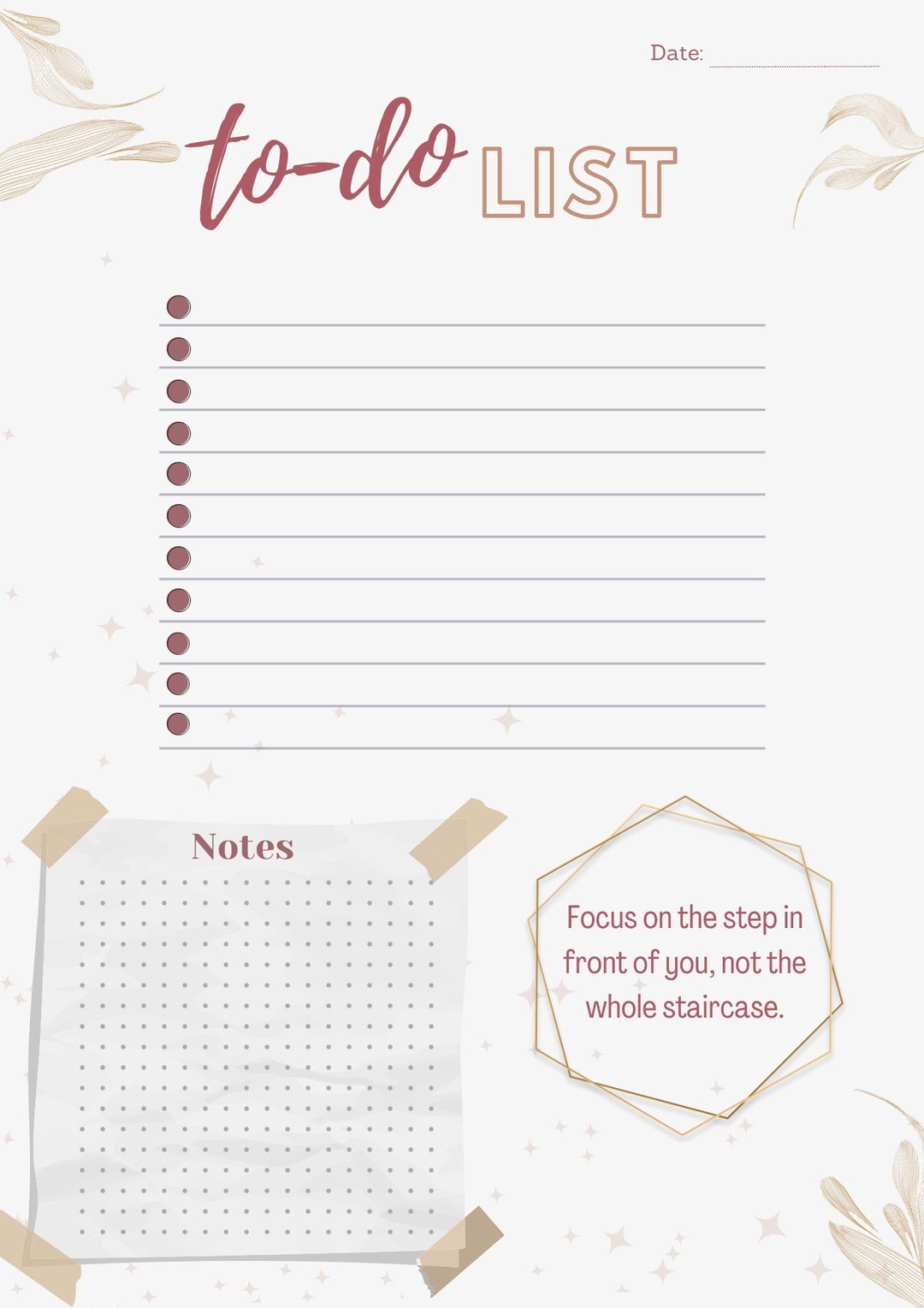 TO-DO List With Notes Section Printable PDF Document Jpg and Png ...