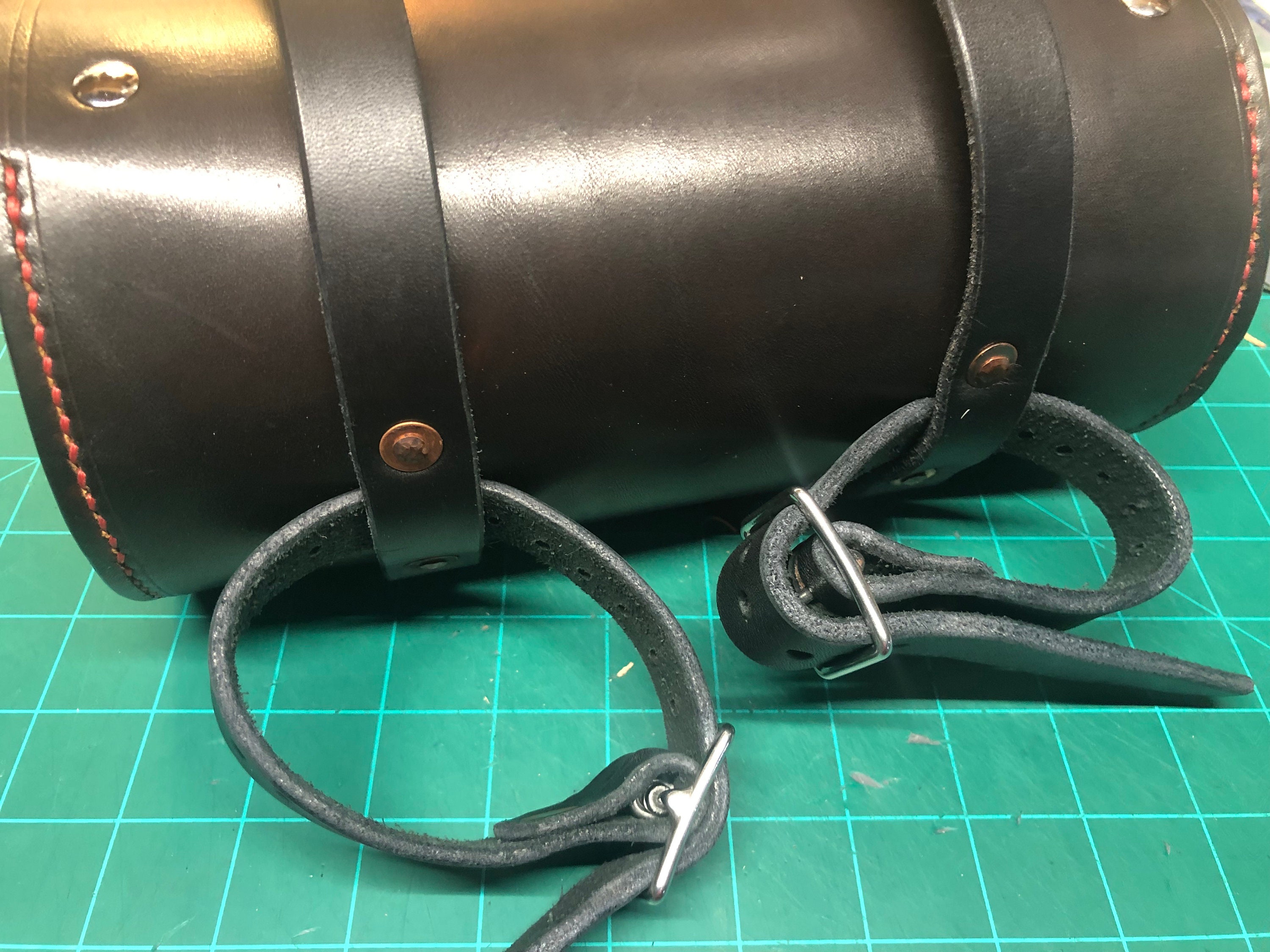 Black Leather Fork Bag - Sissy Bar Bag - Motorcycle Tool Bag - 10 Oz ...