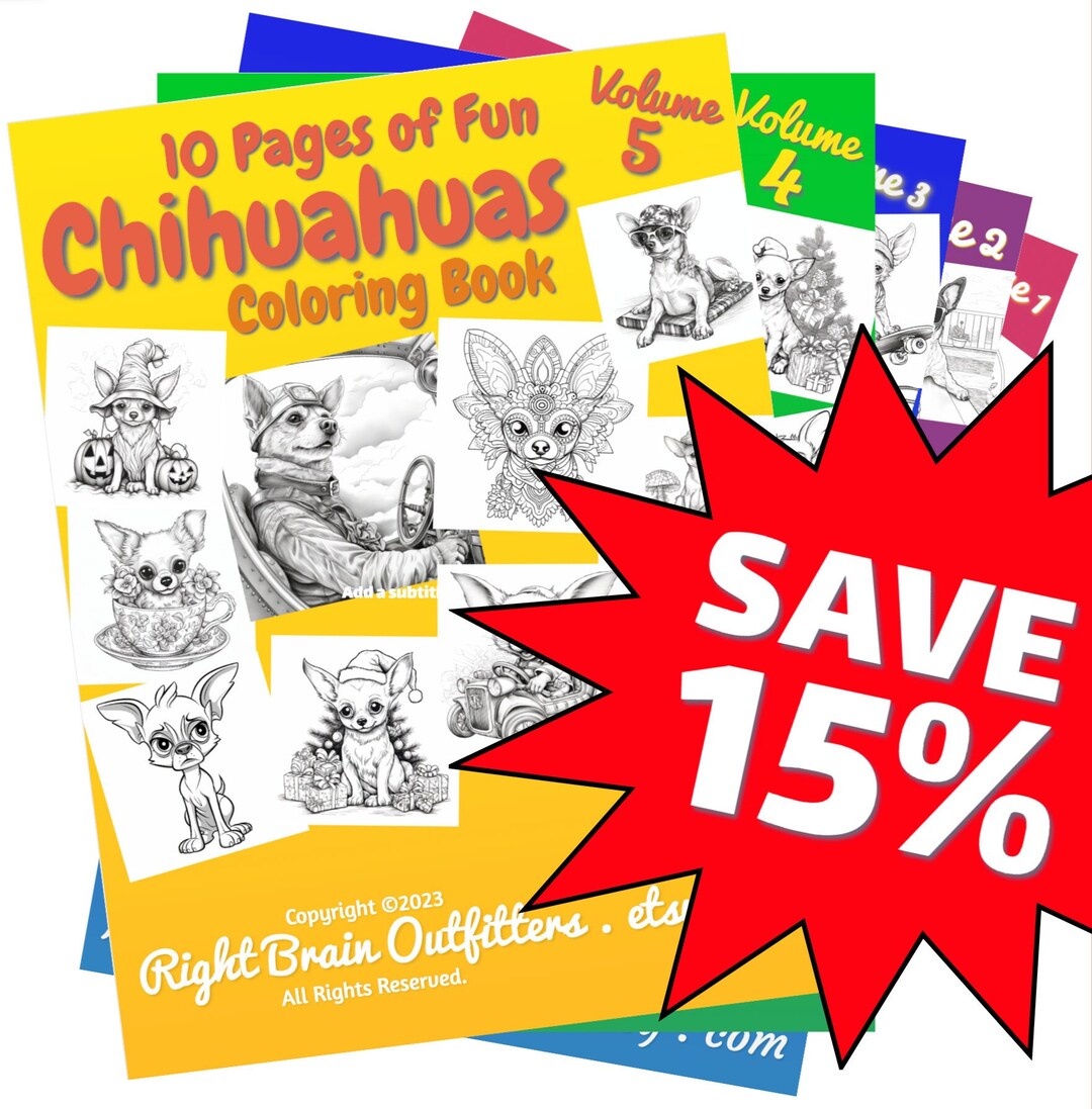15%-off 5-pack Chihuahuas Coloring Book 50 Hilarious Pages of ...