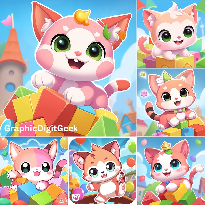 35 PNG Files. Whimsical Playtime: Kawaii Kitty and Manga Cat - Cute ...