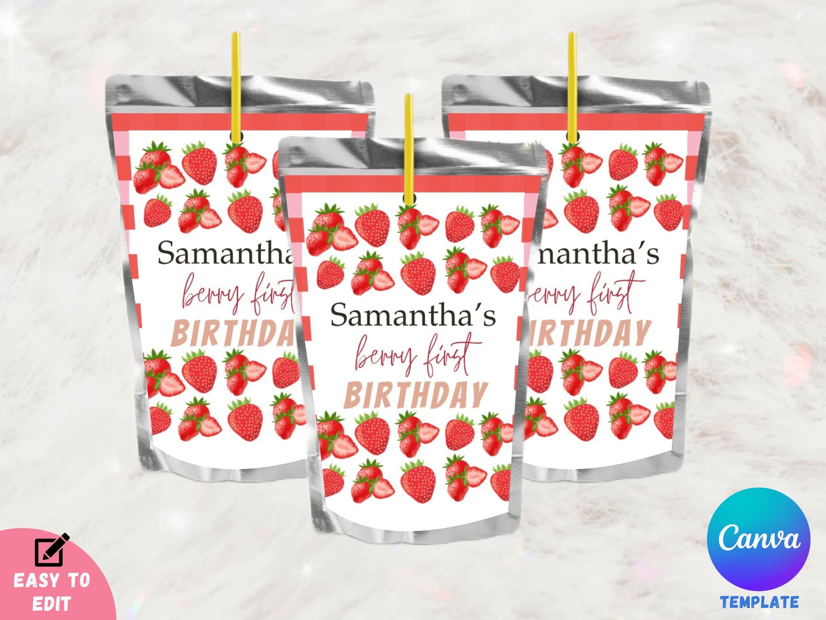 EDITABLE Berry First Birthday Bundle Template | Birthday Invitation ...