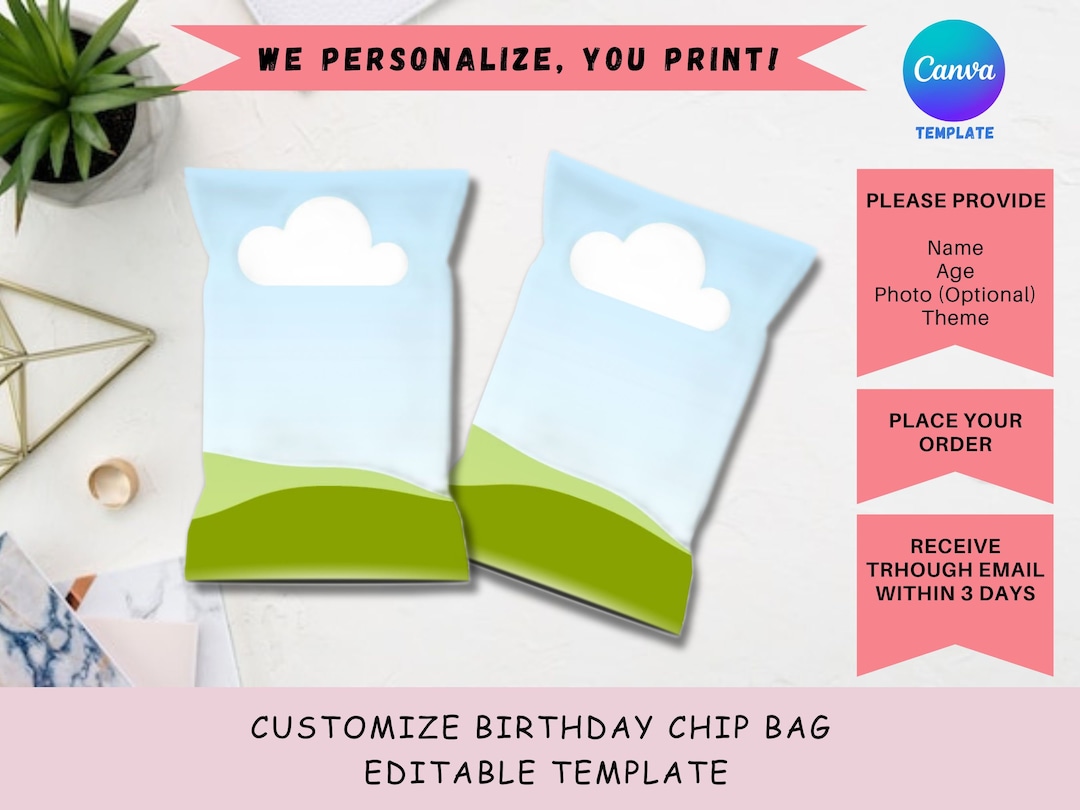 Customize Birthday Chip Bag Template | Printable Party Favor | Chip Bag ...