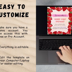 Berry First Birthday Invitation Canva Template | Strawberry Birthday ...