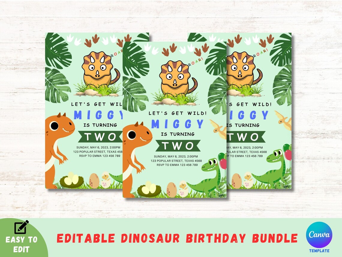 Editable Dinosaur Birthday Party Bundle | Editable Birthday Party Favor ...