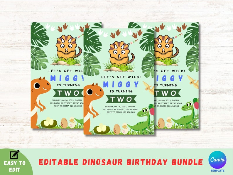 Editable Dinosaur Birthday Party Bundle | Editable Birthday Party Favor ...