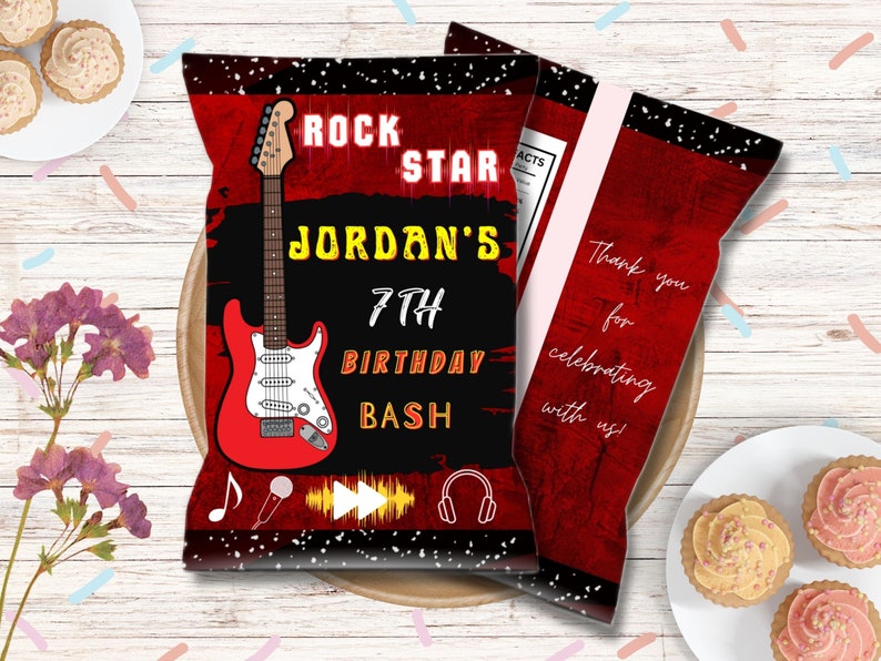 Editable Rockstar Music Chip Bag | Birthday Chip Bag Template | Party ...