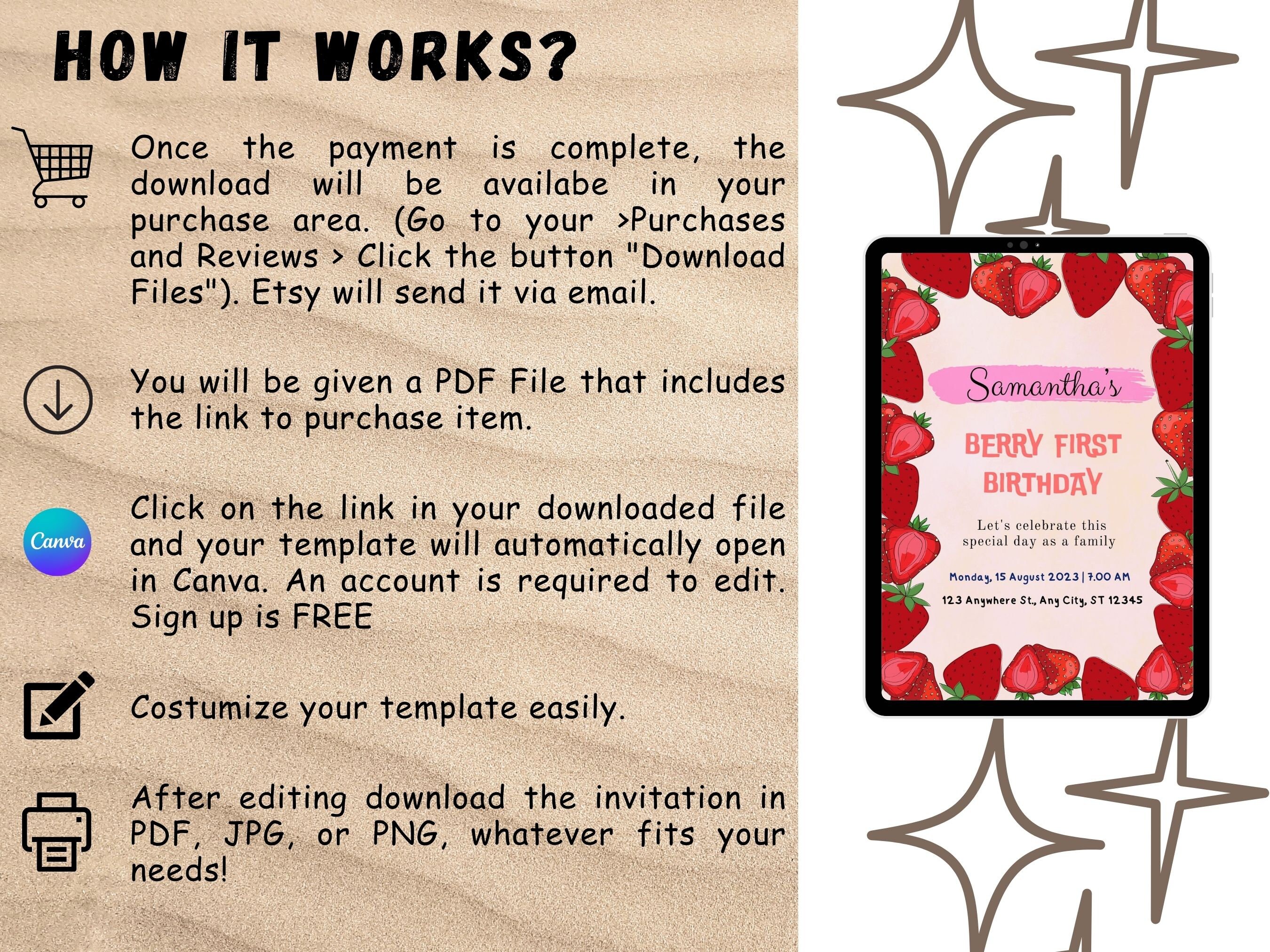 Berry First Birthday Invitation Canva Template | Strawberry Birthday ...