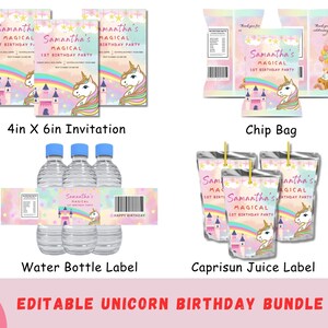 Editable Unicorn Birthday Bundle | Unicorn Party Favor Bundle | Pastel ...