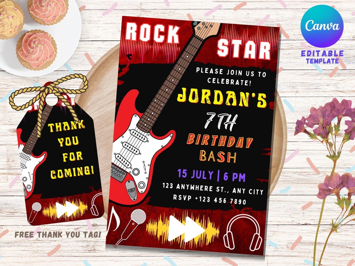 Editable Rockstar Music Birthday Invitation Birthday Invites Template ...