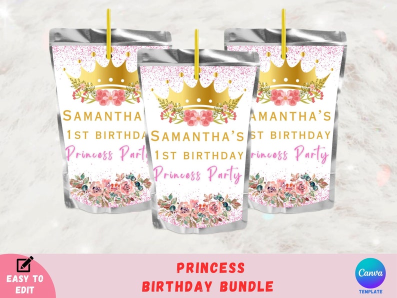 Princess Party Birthday Bundle Template Editable in Canva | Invitation ...