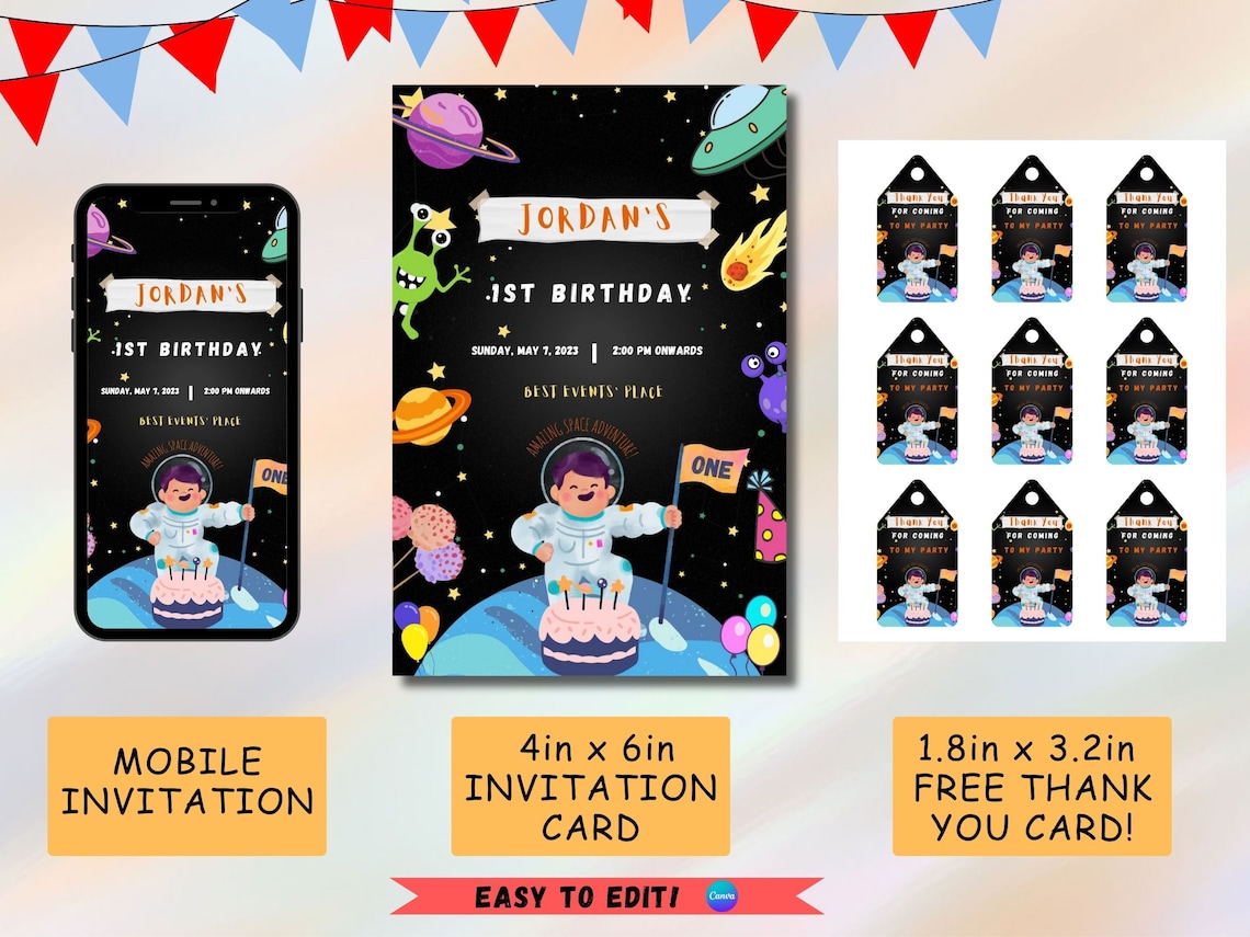 Astronaut Birthday Invitation Template | Editable Template | Instant ...
