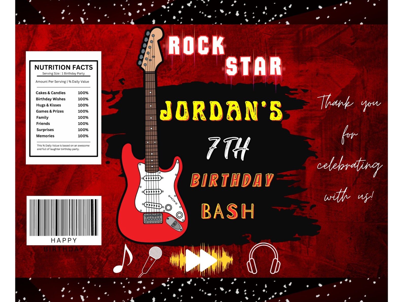 Editable Rockstar Music Chip Bag | Birthday Chip Bag Template | Party ...
