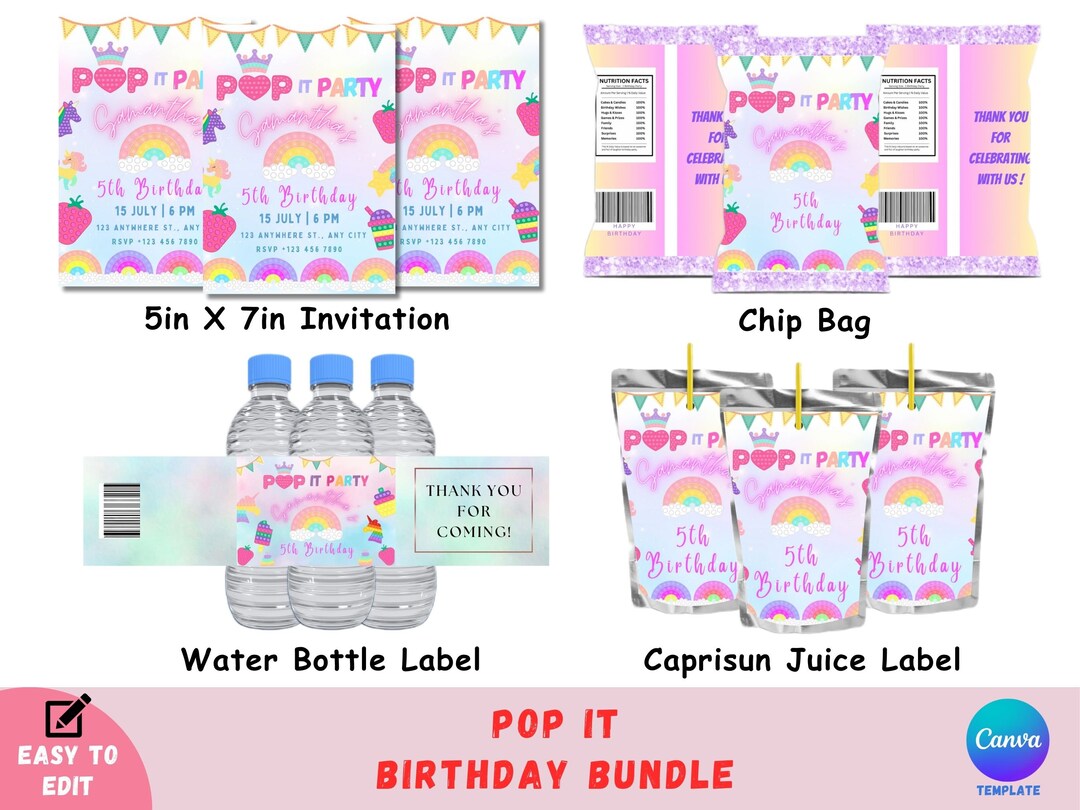 Birthday Bundle Template | Pop It Birthday | Invitation | Chip Bag ...