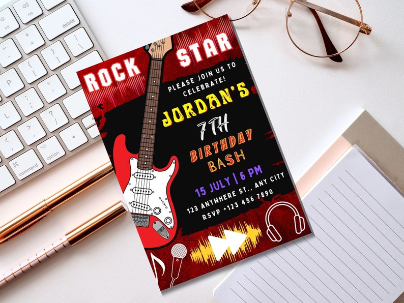 Editable Rockstar Music Birthday Invitation Birthday Invites Template ...