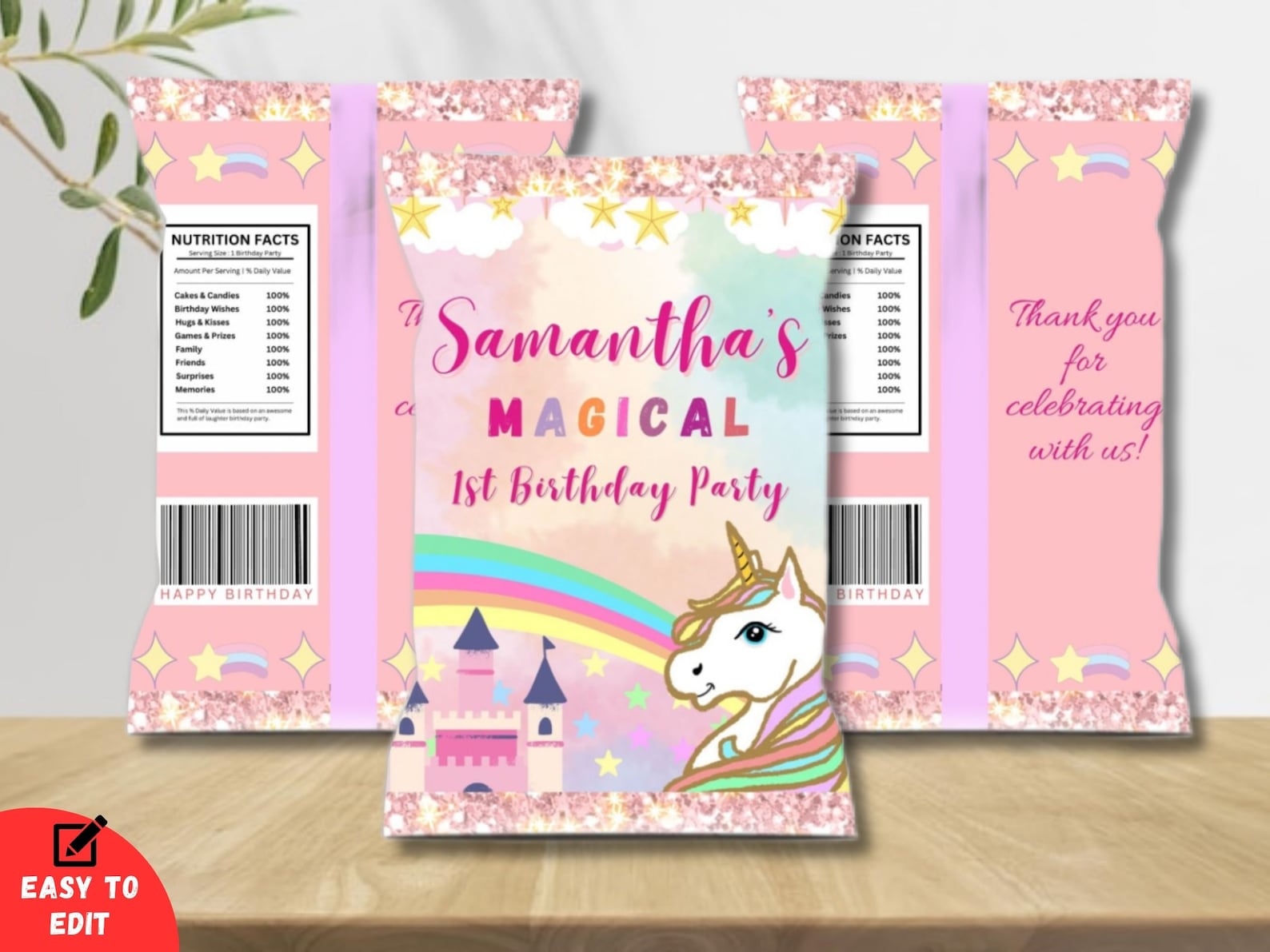 Editable Unicorn Birthday Chip Bag Template | Birthday Chips Bag ...