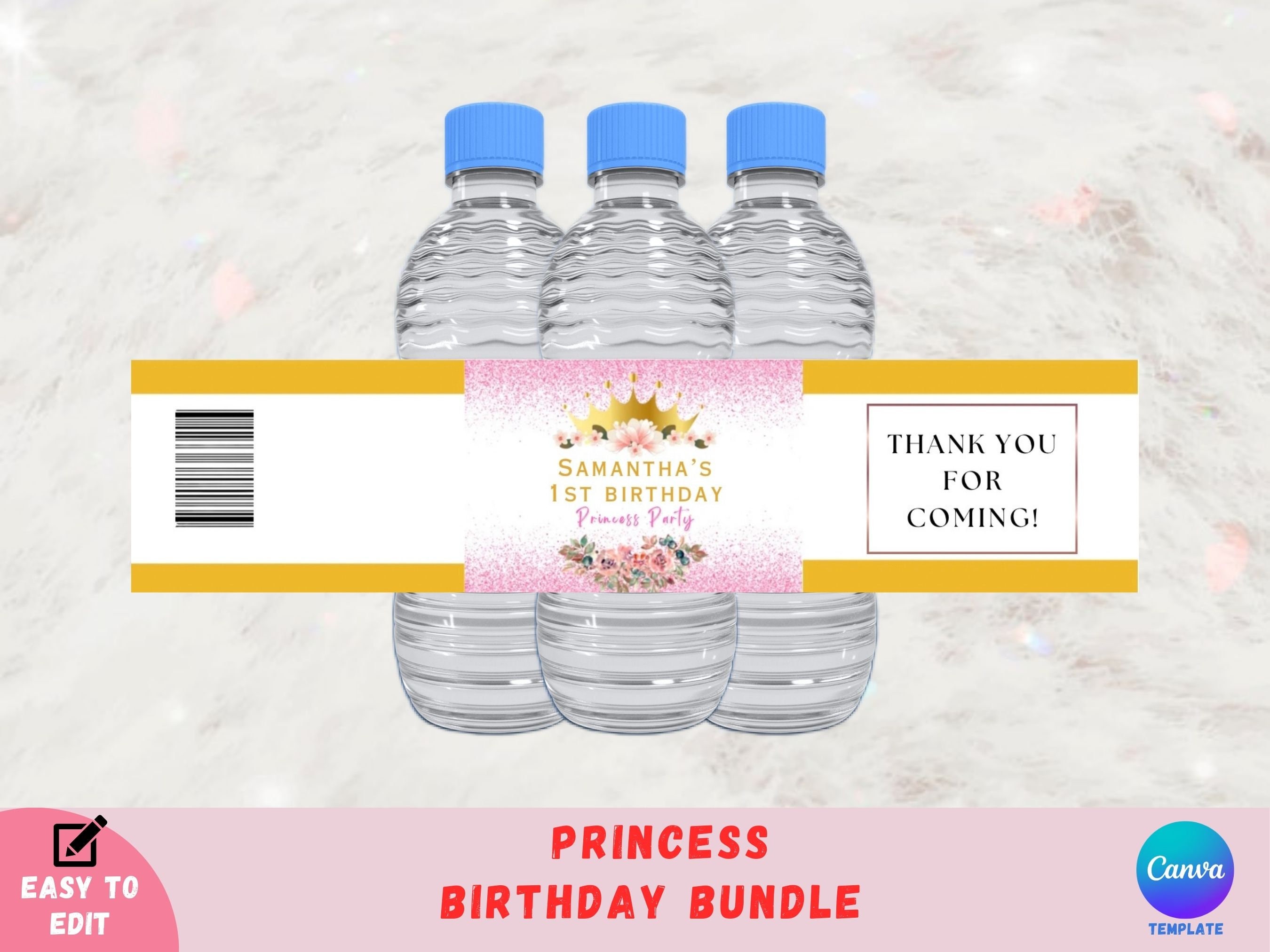 Princess Party Birthday Bundle Template Editable in Canva | Invitation ...