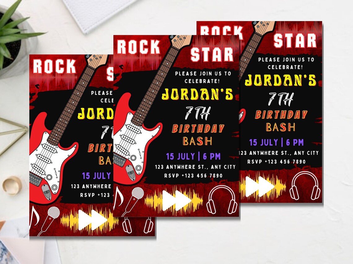 Editable Rockstar Music Birthday Invitation | Birthday Invites Template ...