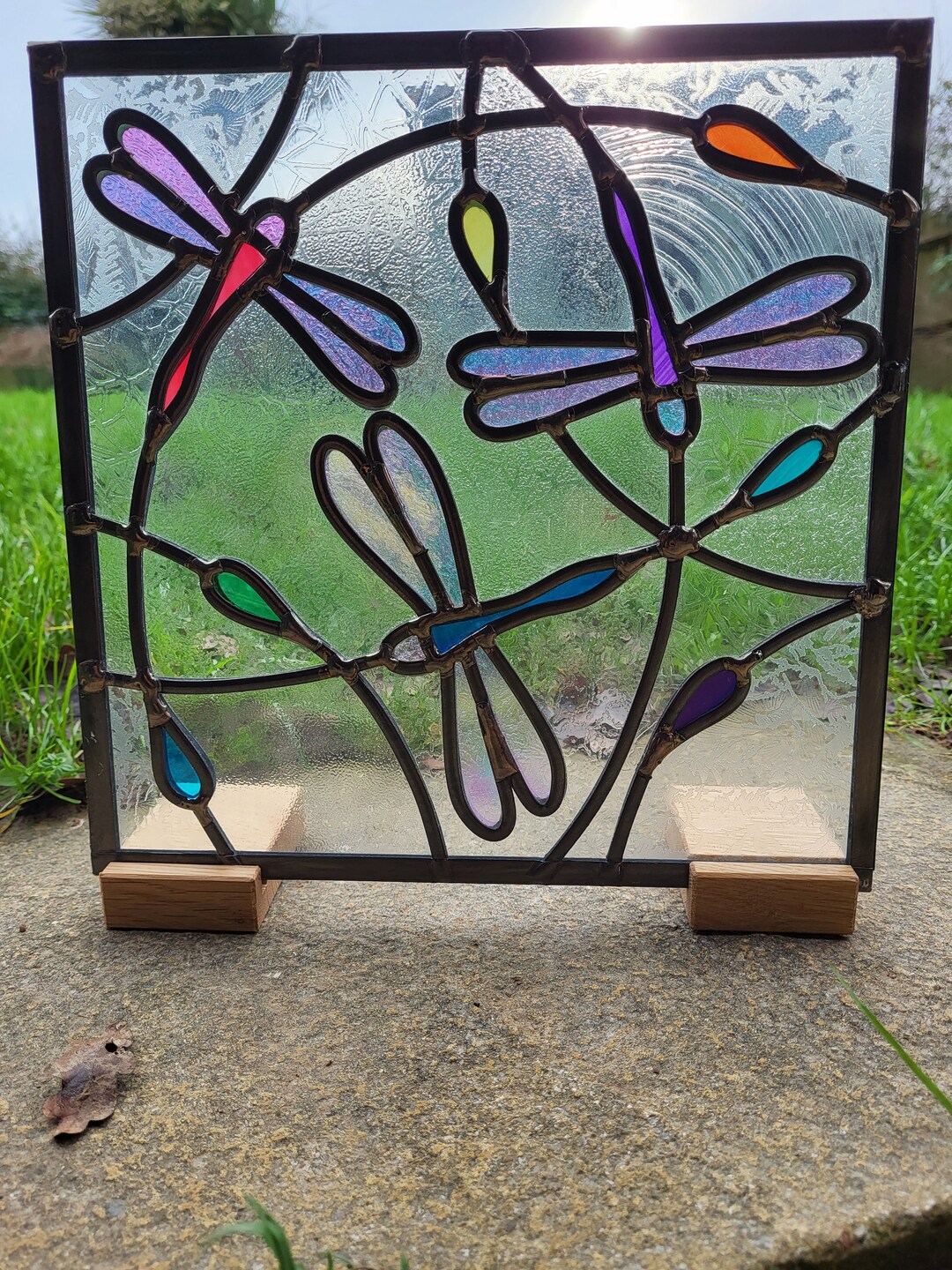 Dragonfly Suncatcher Stained With Stand - Etsy