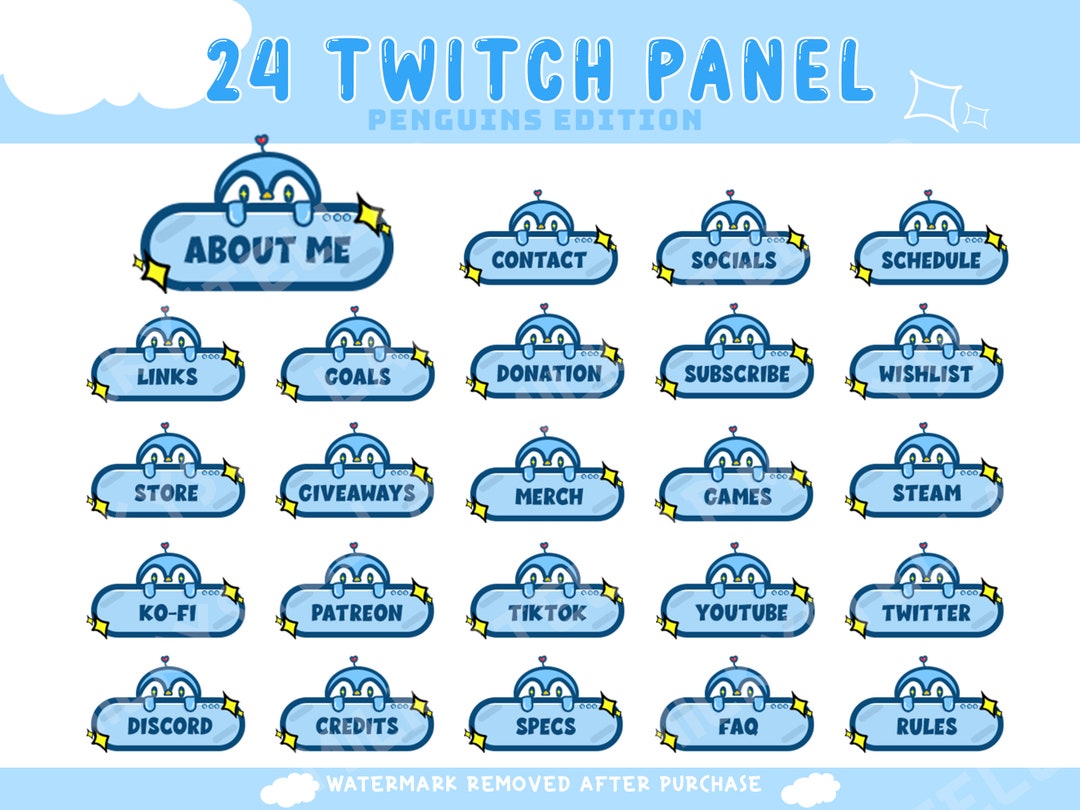 Cute Kawaii Penguin Twitch Panels Streaming Assests Blue Streamer - Etsy