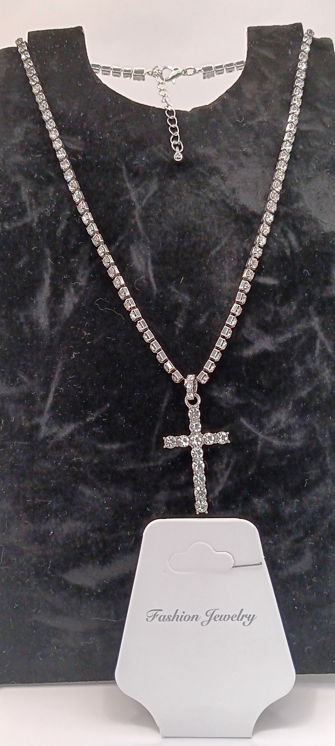 Rhinestone Cross Pendant Necklace - Etsy