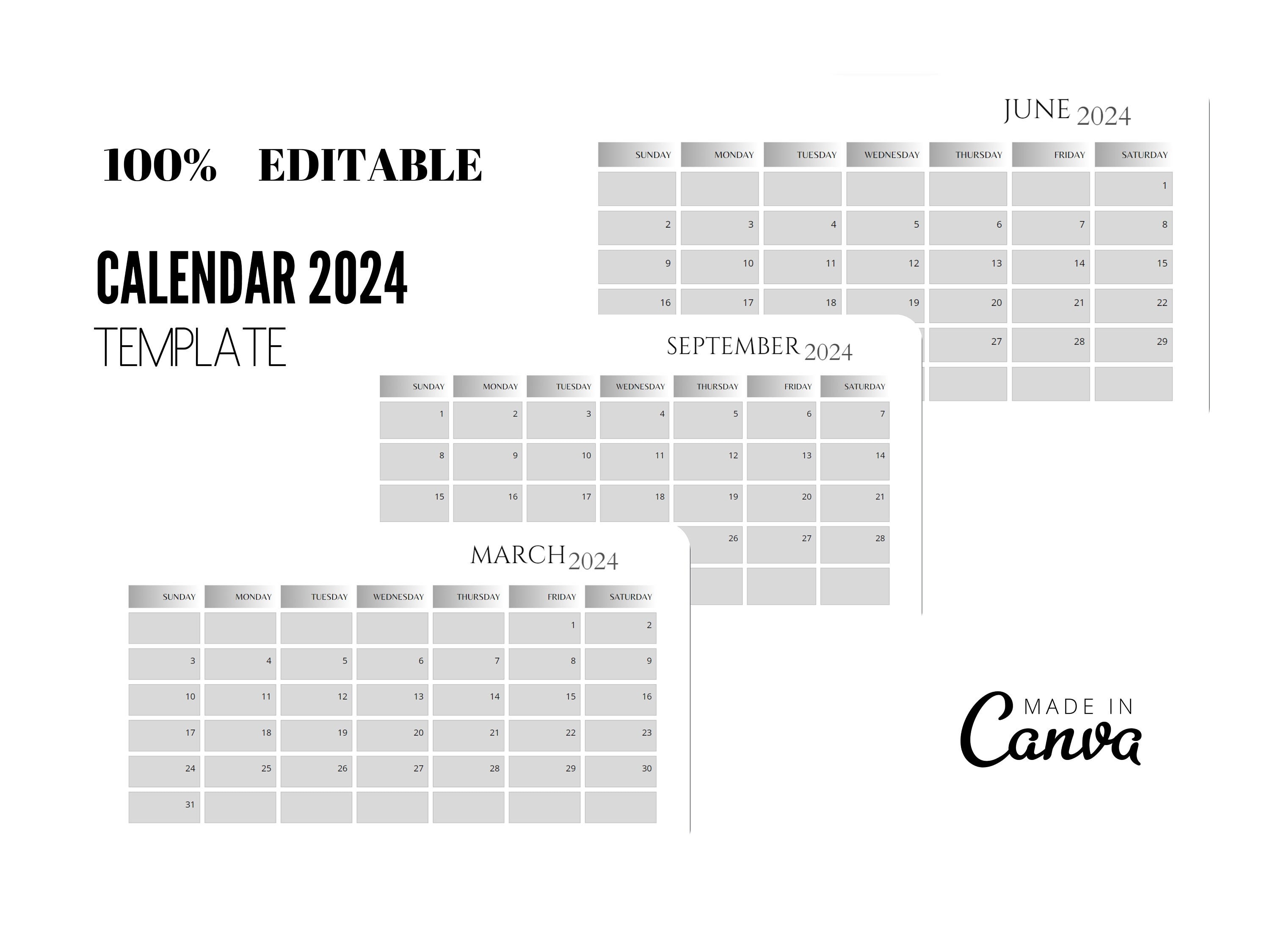 2024 Calendar Canva Template - 100% Editable - Etsy