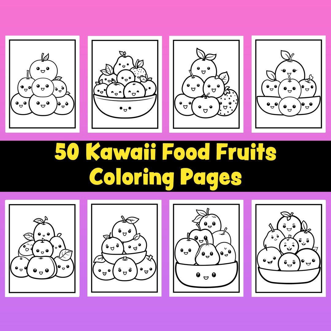 Kawaii Food Fruits Coloring Book Digital Download Coloring Pages for ...