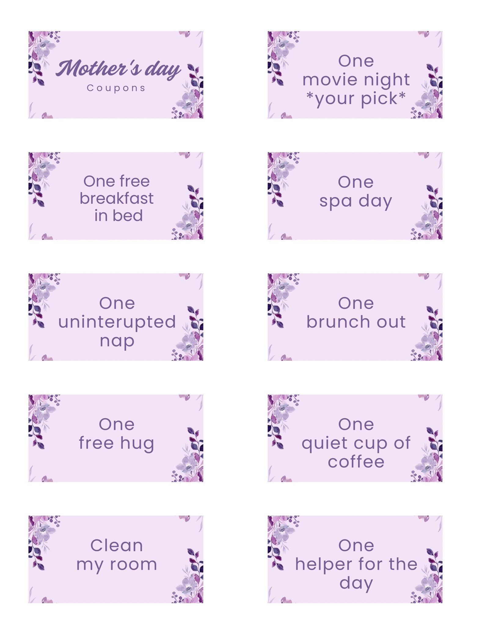 Printable Mother’s Day Coupon Book | Editable Gift From Kids | Purple ...