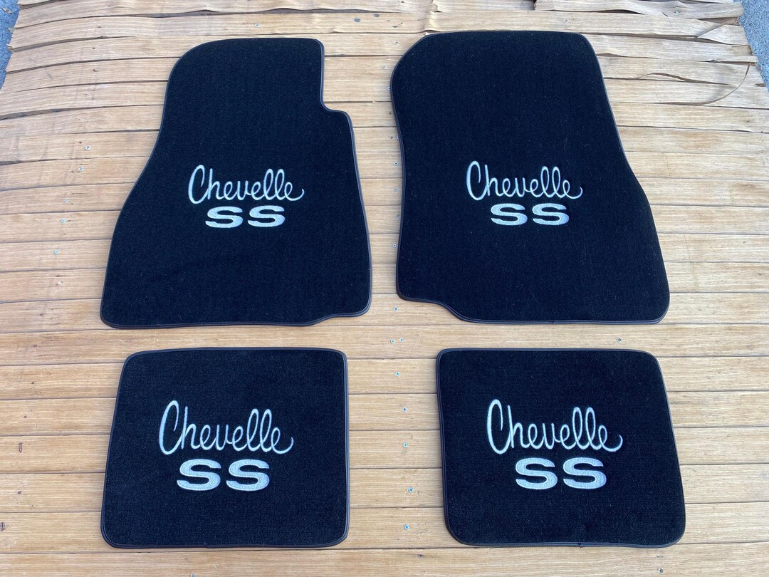For Chevy Chevelle SS 396 Floor Mats Carpet Black Silver Embroidered ...