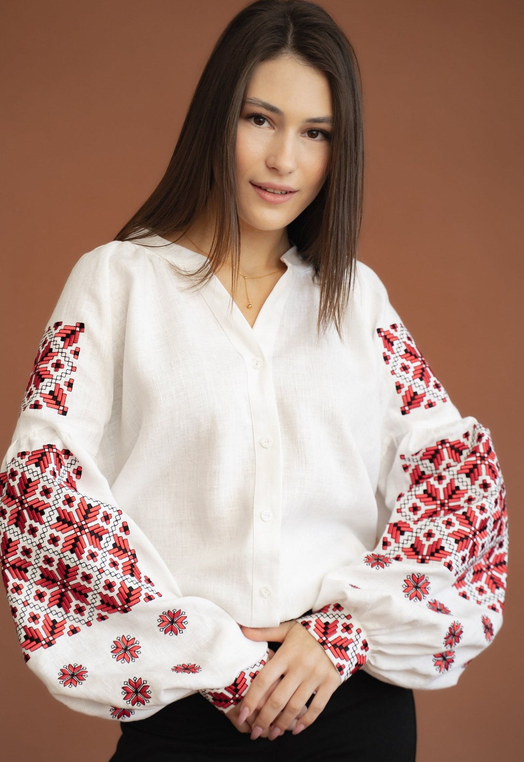 Folk Embroidered Garment Natural Superb Fabric Linen Blouse Handmade ...