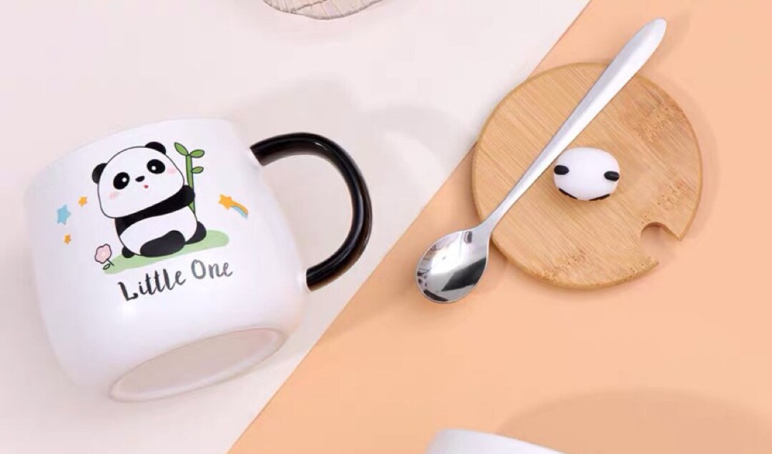 Ceramic Panda Cup W/lid and Spoon - Etsy