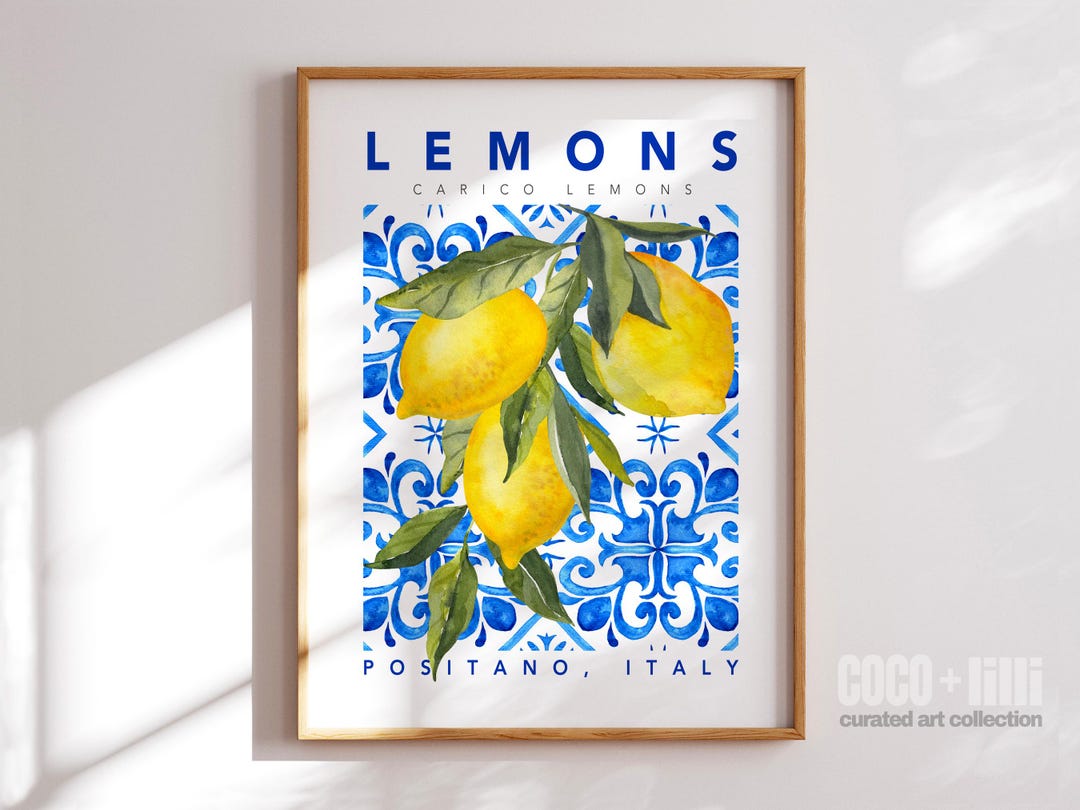Italian Lemon Watercolor Print Positano Italy Kitchen Wall Art Citrus ...