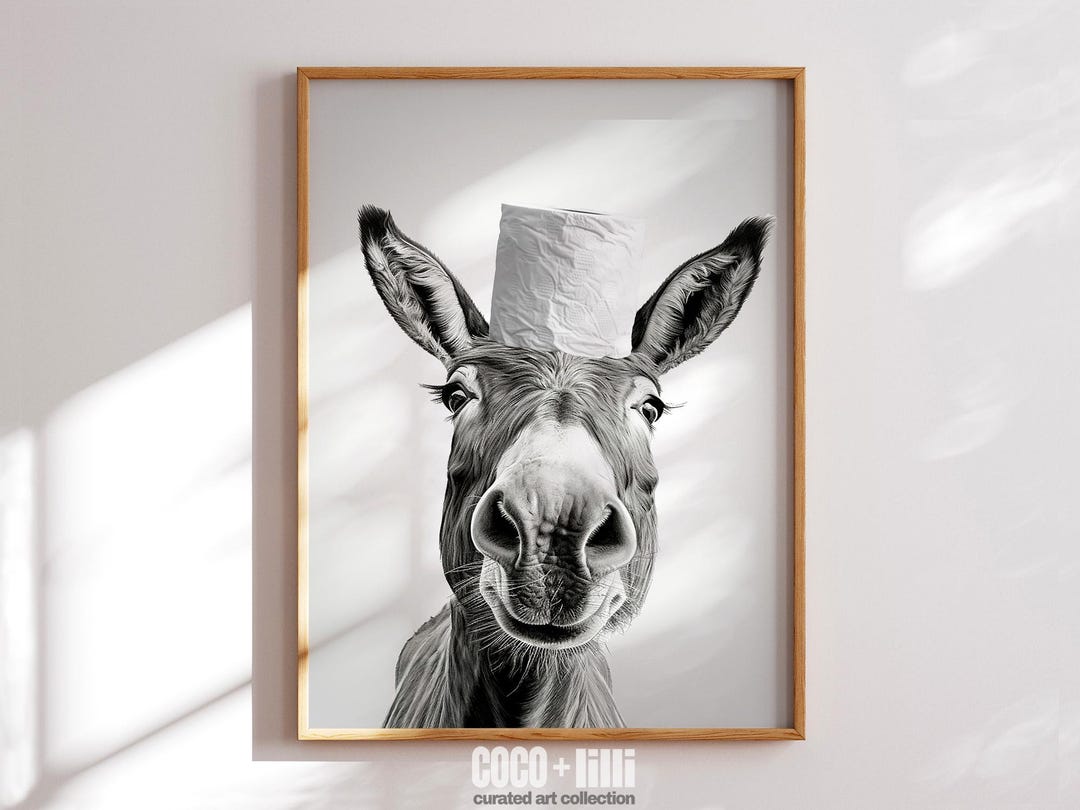 Funny Rustic Donkey Poster, Cute Farmhouse Bathroom Wall Art, Quirky ...