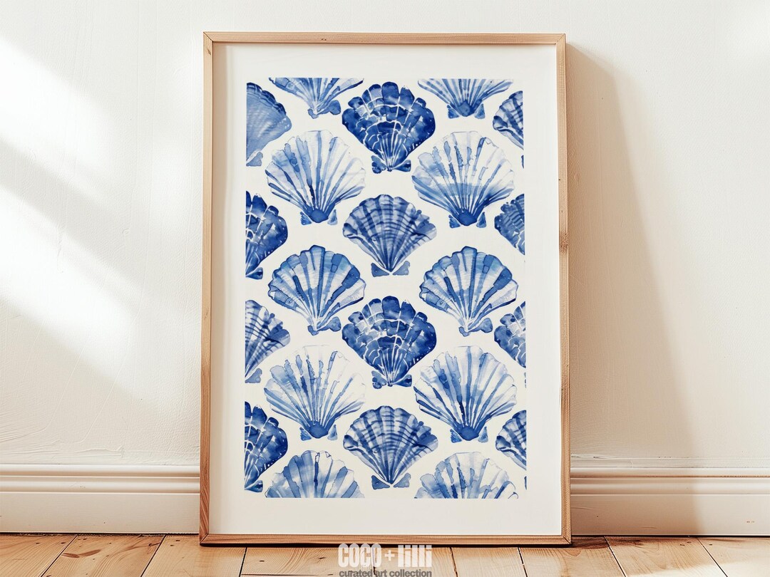 Light Blue Seashell Print, Beach House Decor, Coastal Wall Art, Coastal ...