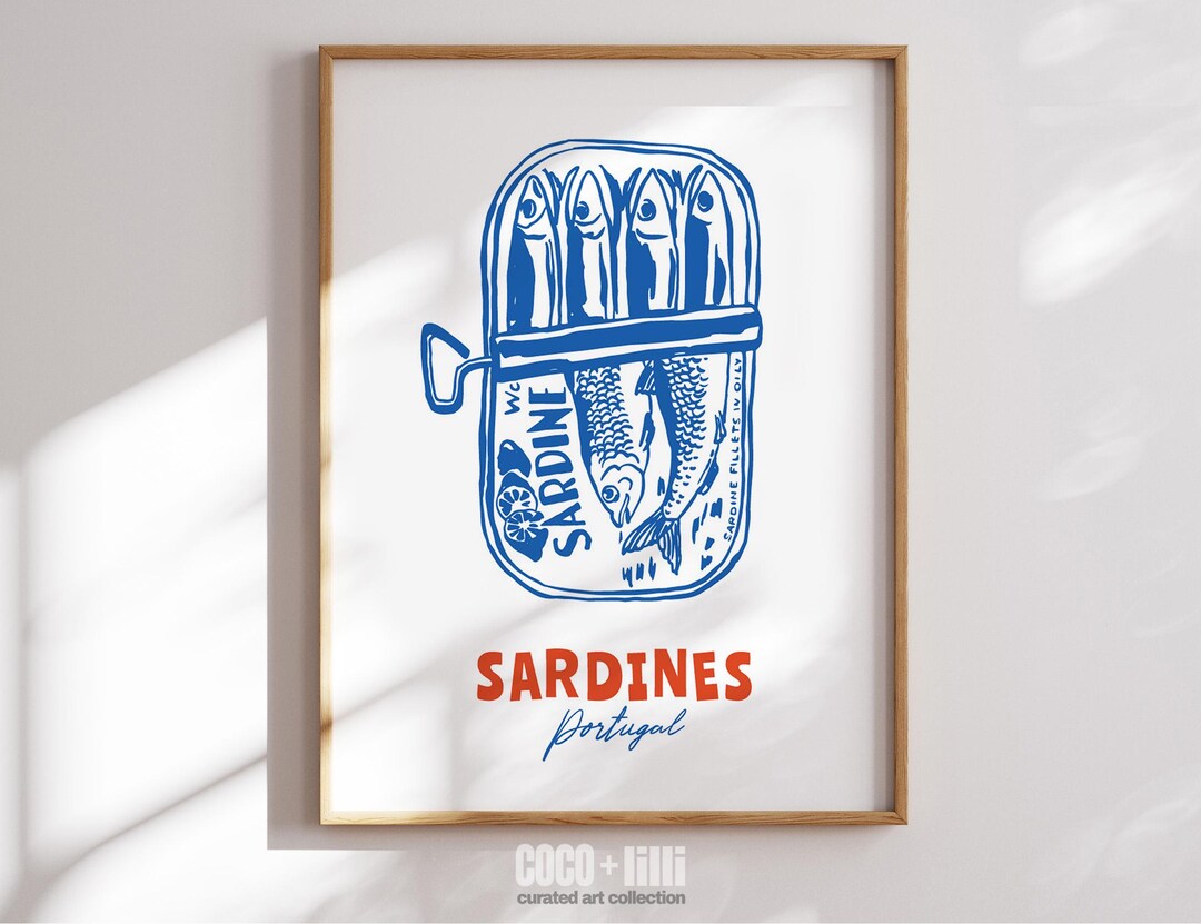 Cute Sardines Print Tinned Fish Poster Kitchen Food Art Dining Room ...