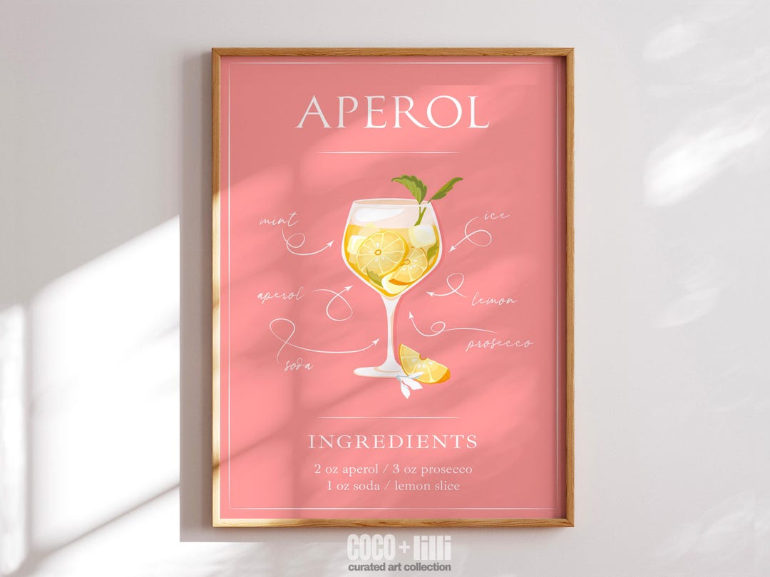 Aperol Spritz Print Retro Bar Cart Decor Cocktail Prints Signature ...