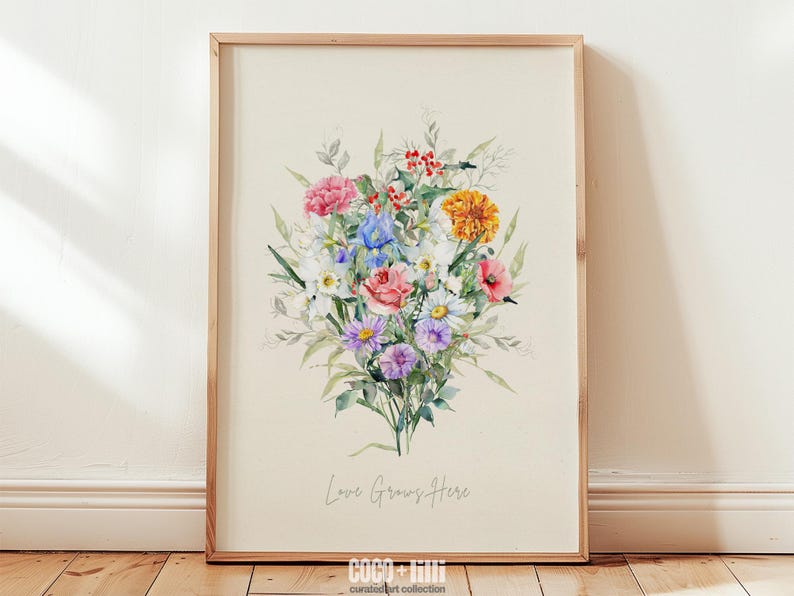 Personalized Birth Month Flower Bouquet, Watercolor Family Art Print - Etsy
