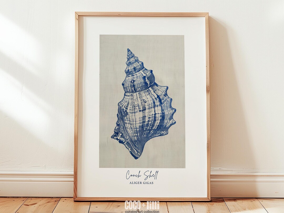 Conch Shell Print Ocean Art Navy Blue Wall Art Beach House Decor ...