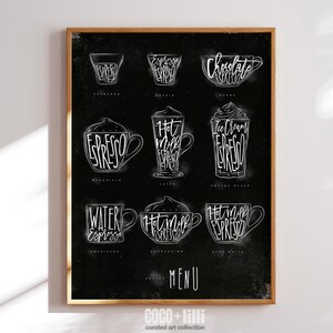 Coffee Menu Poster Coffee Sign Coffee Wall Art Kitchen Art Dark Coffee ...